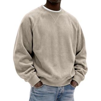 Generic Sweat-shirt en velours c&ocirc;tel&eacute; pour homme sans capuche surdimensionn&eacute; col rond printemps hiver tops vintage manches longues chemise unie r&eacute;tro pull de 