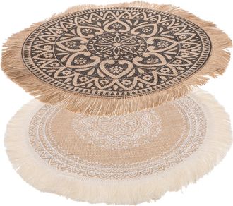 SOLUSTRE 2 Stück Rundes Tischset Aus Jute Hitzebeständig Waschbar Mit Boho Fransen Tischdekor Für Küche Und Restaurant