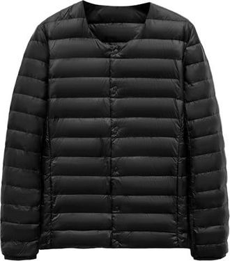 Generic Doudoune l&eacute;g&egrave;re &agrave; col rond pour homme - Veste dhiver chaude rembourr&eacute;e - Manteaux matelass&eacute;s, Noir, 4XL