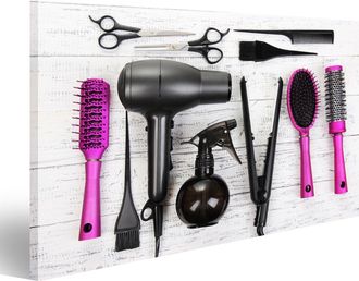 Islandburner Bild auf Leinwand Friseur Tools Auf Weißen Holztisch Nahaufnahme Wandbild Poster Kunstdruck Bilder