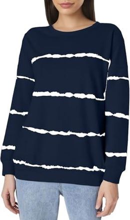 Generic Sweat-shirt surdimensionné à rayures et col rond à manches longues pour femme - Haut à manches longues avec poches - Haut confortable uni - Pull dhive