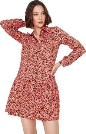 Trendyol Trendyol Damen Regular Blusenkleid Hemdblusenkragen Webstoff Kleid, Schwarz, 38