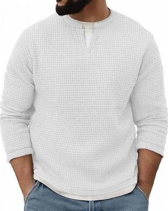 Generic Sweat thermique uni 2026 &agrave; manches longues pour homme 2 en 1 col en V en polaire thermique couche de base pull en tricot pour entra&icirc;nement int&eacute;rieur e