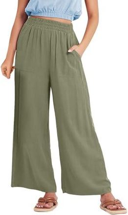 Generic Pantalon L&eacute;ger Femme Ete en Lin &Eacute;t&eacute; Ample Pantalon &Agrave; Jambes Larges en Coton et Lin pour Femmes Couleur Unie &Agrave; La D&eacute;contract&eacute; avec Poches L&eacute;ger Jupe Cu