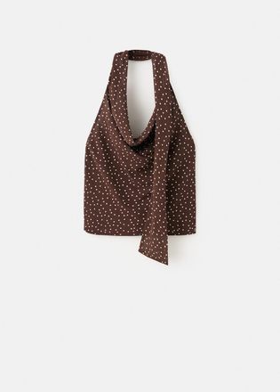 Mango Top foulard col drap&eacute; marron - Femme - XXS - MANGO