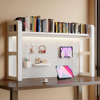 Generic Tischregal Schreibtisch Aufsatzregal mit Stecktafel Stabile Stahl- und Holzkonstruktion, Mehrzweck-Aufbewahrungsregal für Arbeitsplatte für Home Offic