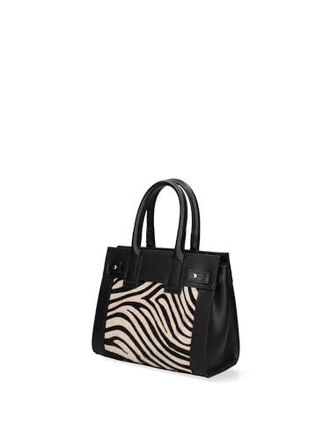 Gave Lux Sac à main pour femme en cuir véritable fabriqué en Italie 8,5 x 11,5 x 4 cm GLX228111023FBG, Noir et zèbre, Taille unique