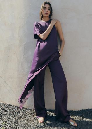 Mango Pantalon droit taille normale pourpre - Femme - XS - MANGO