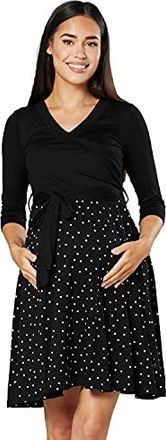 Happy Mama Femme Maternité Robe de Grossesse Col en V 525 (Noir avec de Petits Points Blancs, 42-44, XL)