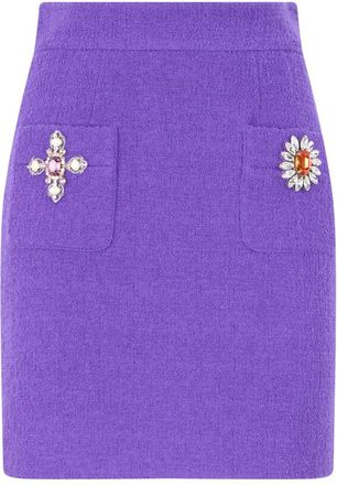 Moschino Jupe droite avec bijoux d&eacute;coratifs - Femme - Jupes - Violet - Taille: 38 FR