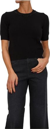 Nenette Femme, Pulls, Noir, Taille: 40 FR Maglia Girocollo M/Corta C/Ricamo