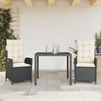 vidaXL 3-tlg. Garten-Essgruppe mit Kissen Schwarz Poly Rattan vidaXL