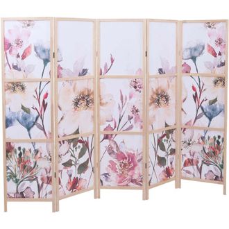 Hhg Paravent HHG-678, Trennwand Sichtschutz Raumtrennung Naturmotive Holz MVG Polyethylen 170x227cm Blumen
