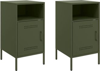 vidaXL Nachttische 2 Stk. Olivgrün 36x39x68 cm Stahl - Vidaxl
