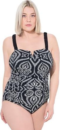 Ulla Popken Badeanzug INES, Struktur Paisley Maillot de Bain Une pièce, Noir, 54 Femmes