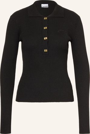 Ganni Strick-Poloshirt Mit Pailletten schwarz