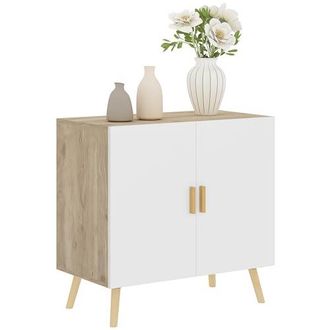 HOMCOM Buffet, Meuble de Rangement, avec poign&eacute;es en Bambou, &eacute;tag&egrave;re Ajustable, Base sur&eacute;lev&eacute;e, pour Salon Cuisine Salle &agrave; Manger, 76 x 41,2 x 74 cm Blanc et