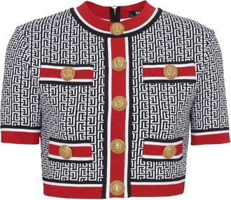 Balmain Jacquard Monogramm Crop Top - - Knitwear - Damen - Mehrfarbig - 2XS