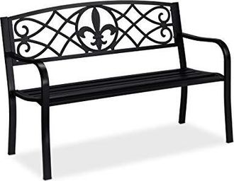 Relaxdays Gartenbank, Fleur de Lis Motiv, 2-Sitzer, Stahl, Garten und Terrasse, HxBxT: 86 x 127 x 60 cm, schwarz