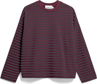 Armedangels Damen Sweatshirt aus Bio-Baumwolle FRANKAA MAARLEN Stripe Oversized Fit Dark Cranberry-Dark Steel