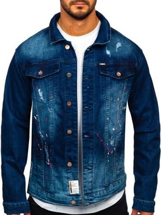 BOLF Homme Veste en jean Denim de transition Blouson Manche longue bande de bouton Casual Denimwear Oversize Decontracte Basic Casual Style MJ542BS Bleu fo