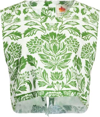 Farm Rio DELICATE TAPESTRY GREEN BLOUSE