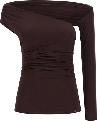Elisabetta Franchi Femme, Tops, Brun, Taille: 36 FR One-shoulder Jersey Top