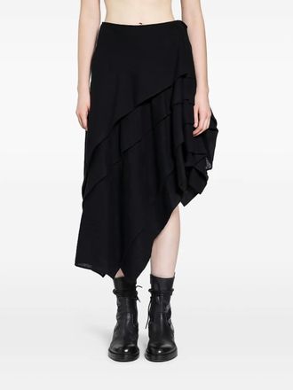 Yohji Yamamoto jupe mi-longue &agrave; d&eacute;tails de coutures - Noir
