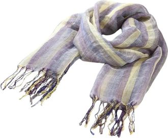 Lancaster Femme, Accessoires, Multicolore, Taille: ONE Size &Eacute;charpe ray&eacute;e en m&eacute;lange de lin avec pompons