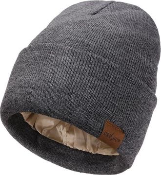 Dreshow Bonnet dhiver Doublé de Satin pour Femme Homme Doux et Chaud Bonnet Hiver avec Doublure Soyeuse Tricoté Chapeau avec Satin Doublé Beanie Unisexe
