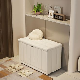 Generic Schuhbank Aus Leder Mit Klappschubladen Und Gepolstertem Sitz, Aufbewahrungs-Organizer for Den Eingangsbereich(White,24x17x16inch)