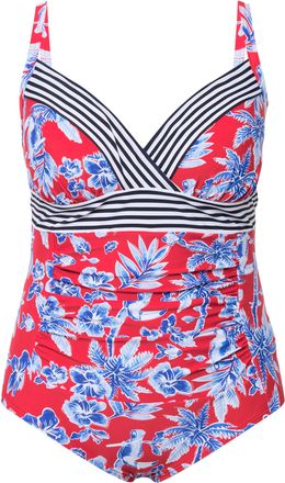 Ulla Popken Damen Tucan Druck Recycling Badeanzug, rot, 56