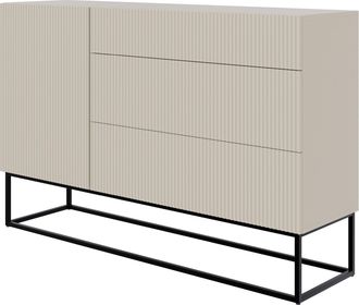 Selsey Kommode Schrank Aufbewahrungsschrank 140 cm Mit 3 Schubladen Und 1 Tür Graubeige Schwarze Beine Veldio
