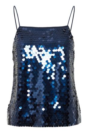 Ichi IHPennie Damen Top Tr&auml;gershirt Shirt mit Pailletten Tr&auml;gern Regular fit, Gr&ouml;&szlig;e:XS, Farbe:Maritime Blue (193831)