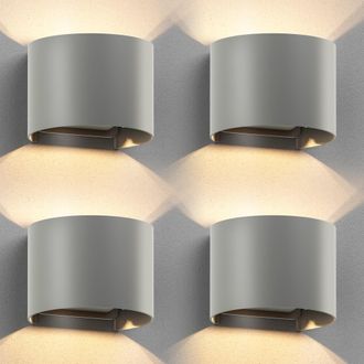 LEDs Com 4 Stück Wandleuchte RUNEL für außen, grau, IP65, Up & Downlight + LED Lampe max. 485lm, warmweiß