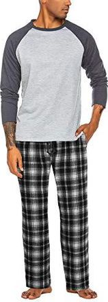 Ekouaer Pyjama Homme Hiver pour Manches Longues et Pantalon Long Confortable, Gris, M