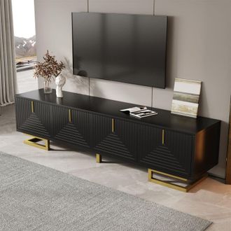 STILVORA Meuble TV avec 4 Portes et &Eacute;tag&egrave;res, Charni&egrave;res Amorties, Pieds R&eacute;glables, Style Moderne, en Panneaux de Particules, Noir, 160&times;38&times;44,5 cm
