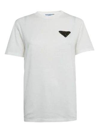 Prada t-shirt &agrave; ornements en cristal - Blanc