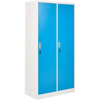 Beliani Casier Double en M&eacute;tal Armoire Vestiaire Gymnase Salle de Sport &Eacute;cole 2 Portes Blanc et Bleu Athlete