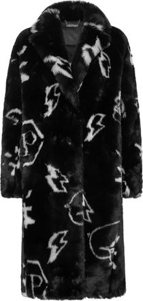 Philipp Plein Femme, Manteaux, Noir, Taille: 36 FR Eco Fur Long Coat Monogram