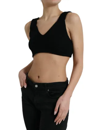Dolce & Gabbana Womens Black Cropped Cashmere V-Neck Bustier Top