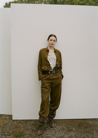 Mango Chemise lin poche olive - Femme - XS - MANGO