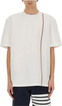 Thom Browne Homme, Tops, Blanc, Taille: XL RWB Stripe T-Shirt