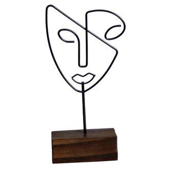 SOLUSTRE Abstrakte Metall Line Art Skulptur Mit Holzsockel Minimalistische Desktop Dekofigur F&uuml;r Wohnzimmer Und B&uuml;ro Moderne Stabile Gestaltung Als Dekoratives