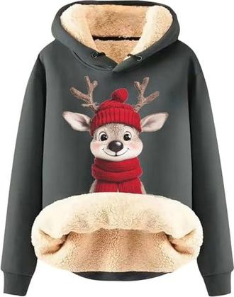 Generic Vestes de No&euml;l E dhiver 2026 pour femmes, cardigan &agrave; capuche en laine dagneau chaud et &eacute;pais, couleur unie, gris, 3XL