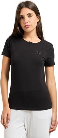 Emporio Armani Femme, Tops, Noir, Taille: 38 FR T-shirt avec bande de marque sur les &eacute;paules