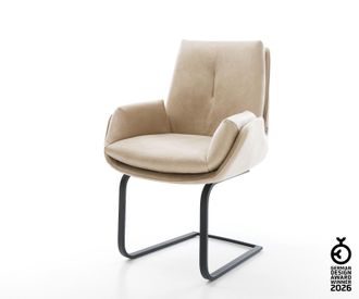 DELIFE Freischwinger Clea-Flex Mikrofaser Beige Vintage Freischwinger flach Schwarz, Esszimmerst&uuml;hle