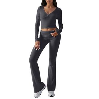 Generic Ensemble de v&ecirc;tements de d&eacute;tente pour femme &agrave; deux revers, veste formelle &agrave; manches longues + pantalon, veste ample, marron chocolat, ensemble assorti