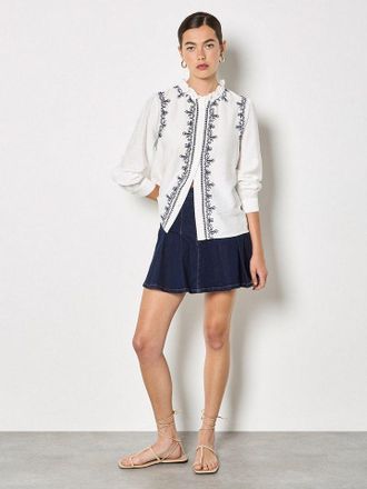 Apricot Klassische Bluse Bestickte Bluse mit R&uuml;schenkragen Stickerei