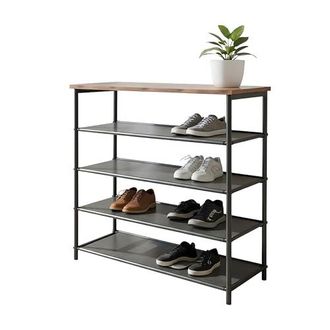 Relaxdays Schuhregal, HBT: 75x75x30 cm, 4 Vliesebenen f&uuml;r 12 Paar Schuhe, Ablage, Industrial Schuhablage, schwarz/braun